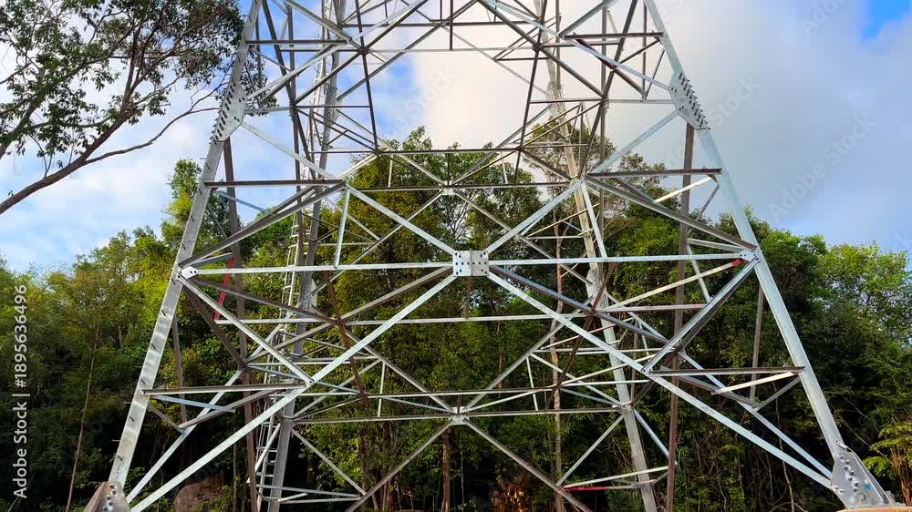Electric tower construction. Power Tower Transmission Lines. High ...