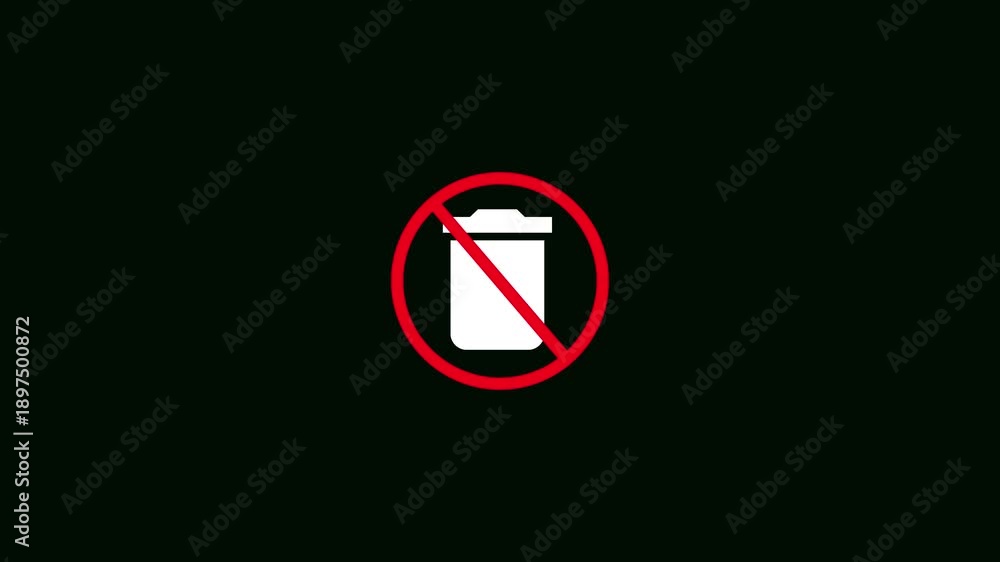 No Trash or No Littering Prohibition Icon on Dark Background. Red ...