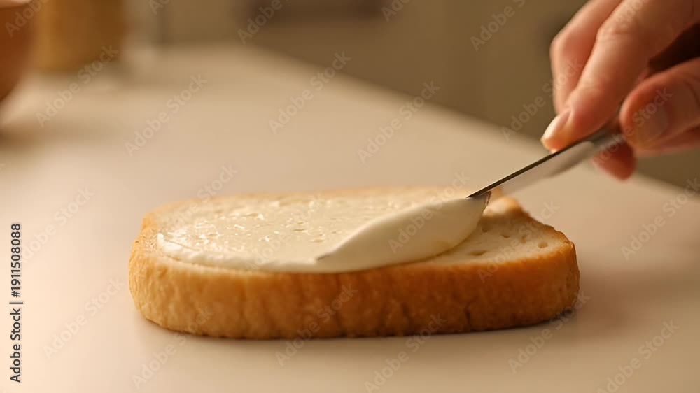 Spreading Cream Cheese on Toast - Delicious Breakfast Preparation ...