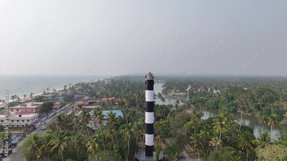 January 20, 2026 – Kerala, India: Drone aerial of Anjengo Lighthouse ...
