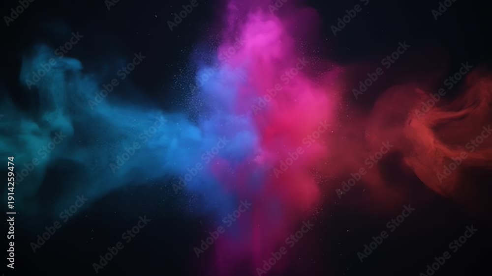 Celebration of holi as colorful powder fills the explode on back black ...