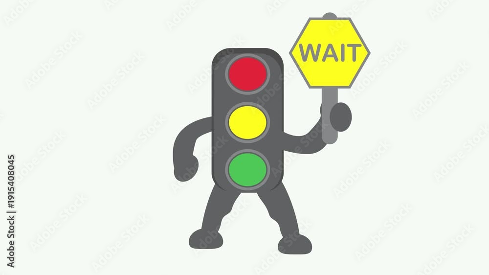 Animated Traffic Light Character with Yellow WAIT Sign, Road Safety ...