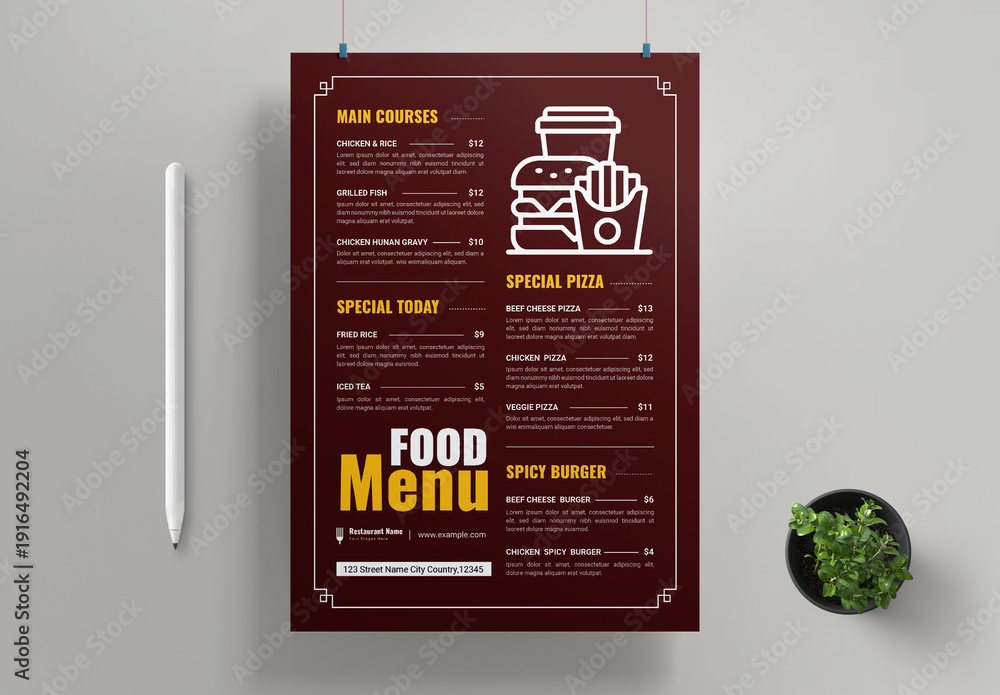 Modern Restaurant Food Menu Poster Template Flyer Design Stock Template ...