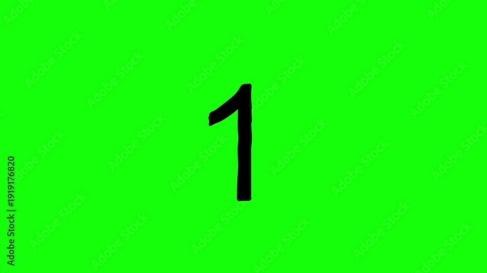 Numerical ten digits to number 1 animation black on greenbox. Green ...