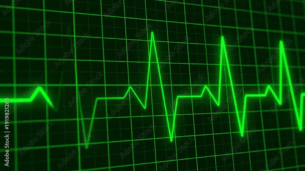 Green Neon Heartbeat EKG Monitor Display Showing Vital Signs On Grid ...