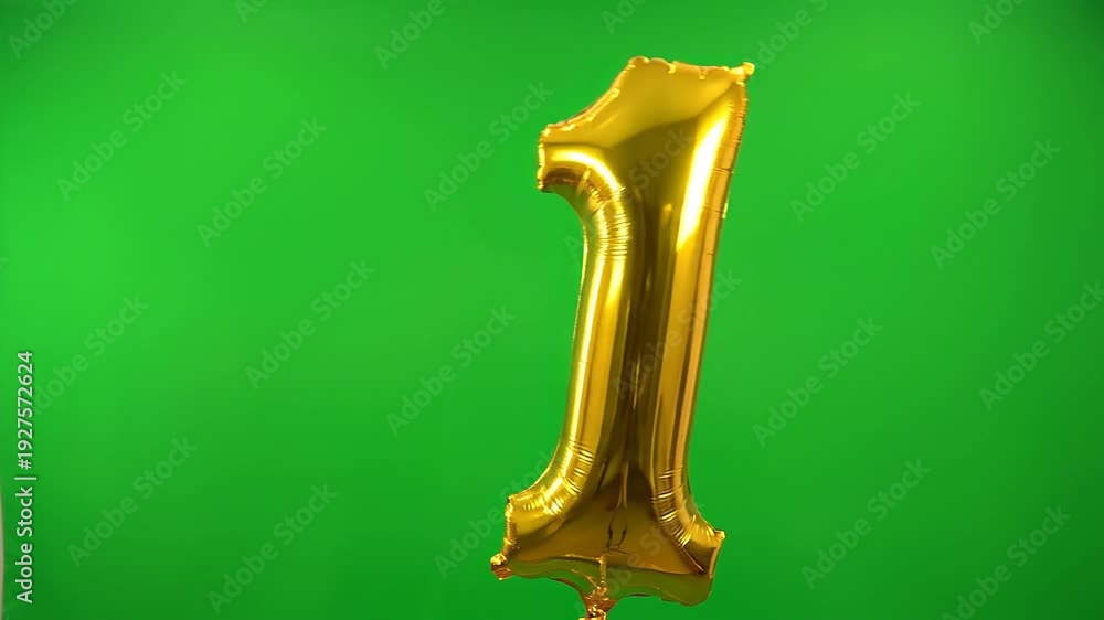 Golden Number One Balloon Floating on Green Screen Background Stock ビデオ ...