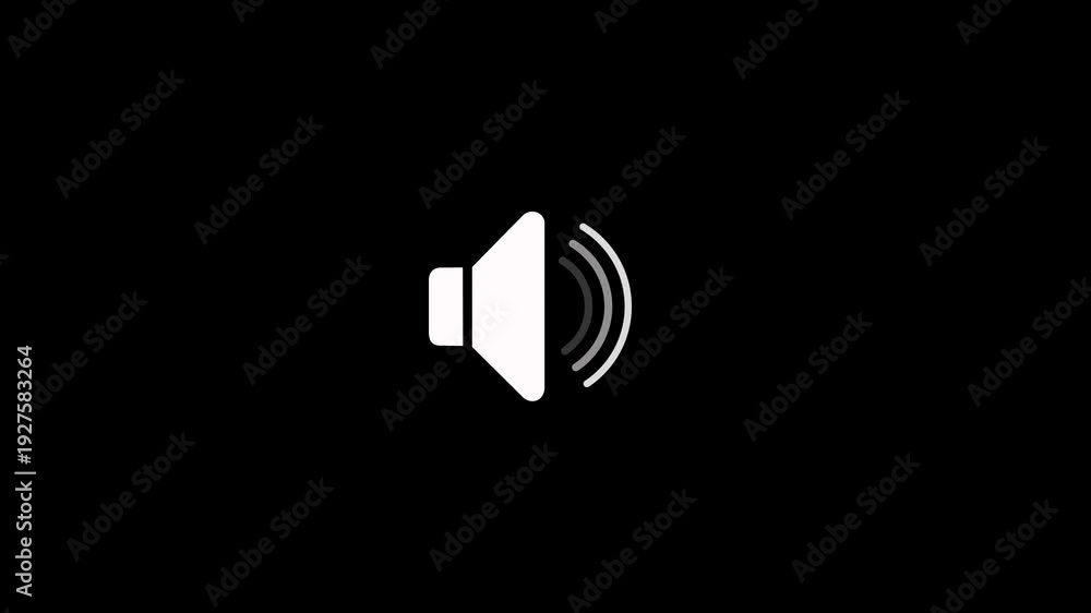 Speaker volume icon animation with sound wave signal on black ...