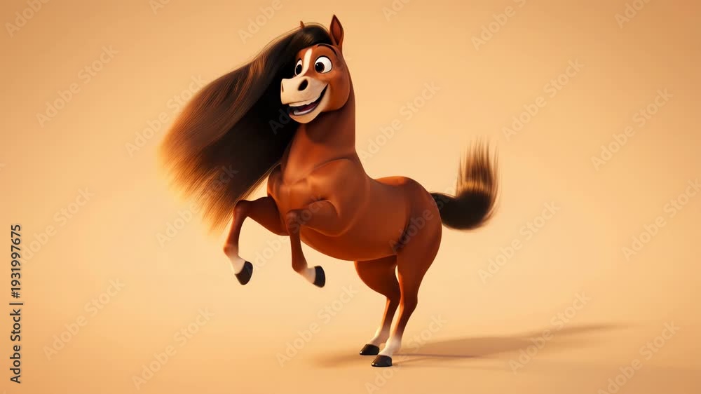 Cartoon horse rearing animation beautiful mane animated character ...