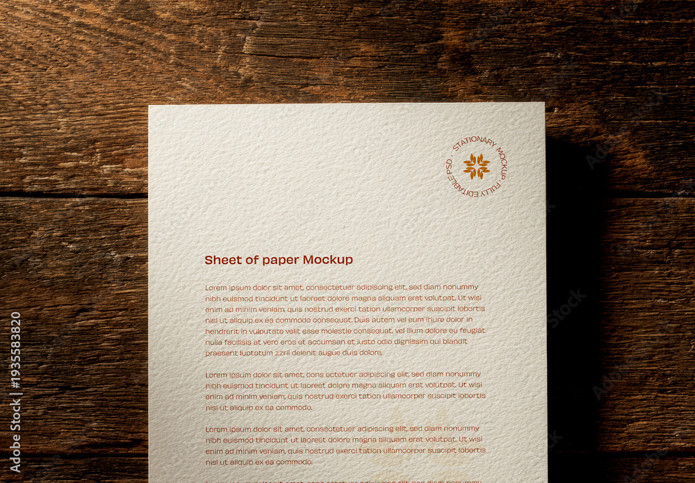 Paper Sheet Mockup Laid Flat on Textured Surface Stock Template | Adobe ...