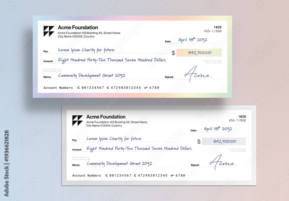 Blank Check Template, Bank Cheque Layout for Business Payments, Award ...