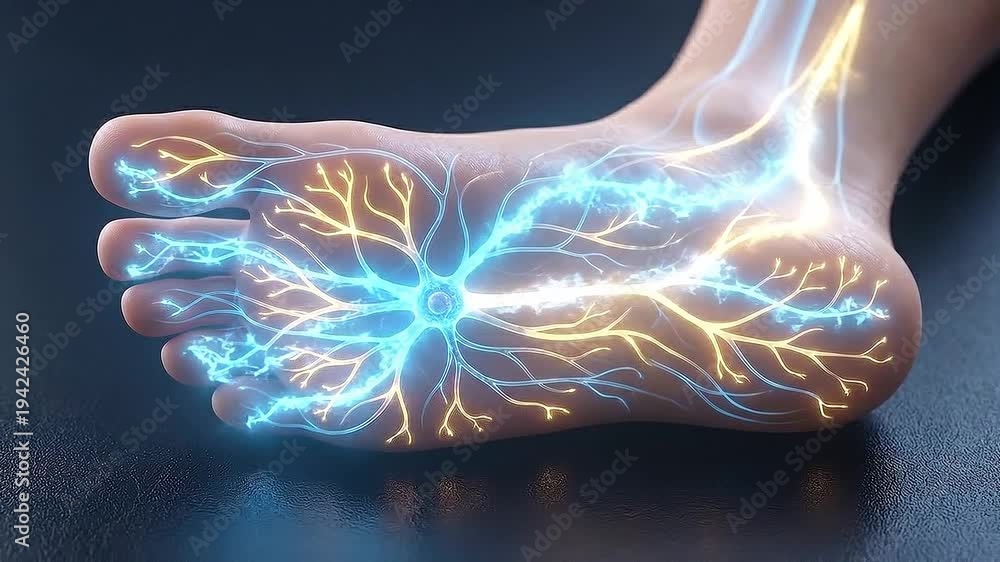 Glowing nerve network human foot medical anatomy pain neuropathy neural ...