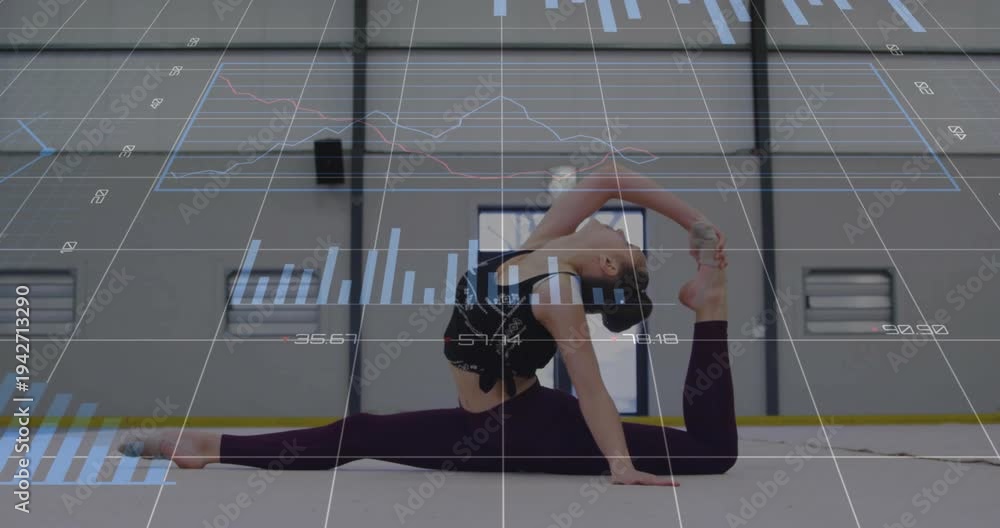 Vertical video: Moving from split girl in top pulling into backbend on ...