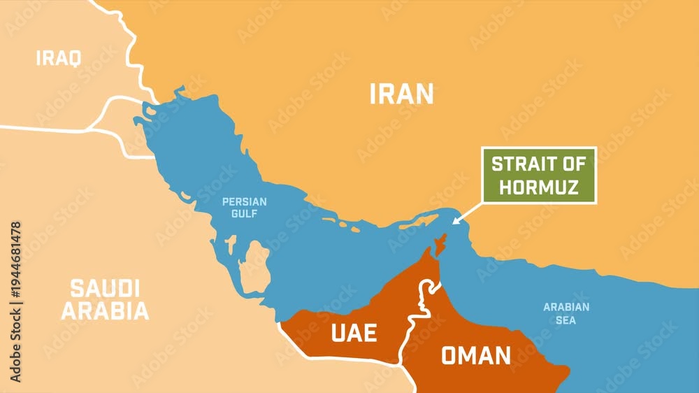 Map showing the Strait of Hormuz, global oil transport. Animated video ...