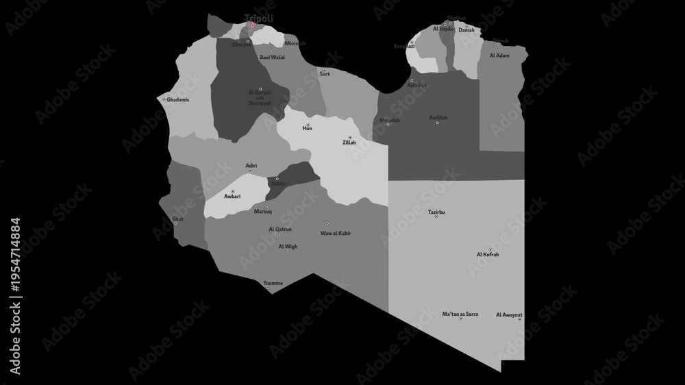Vector map of Libya with names of cities and with borders city Stock ...