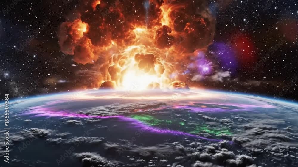 4K ultra-realistic animation of Earth sunrise with intense solar flare ...
