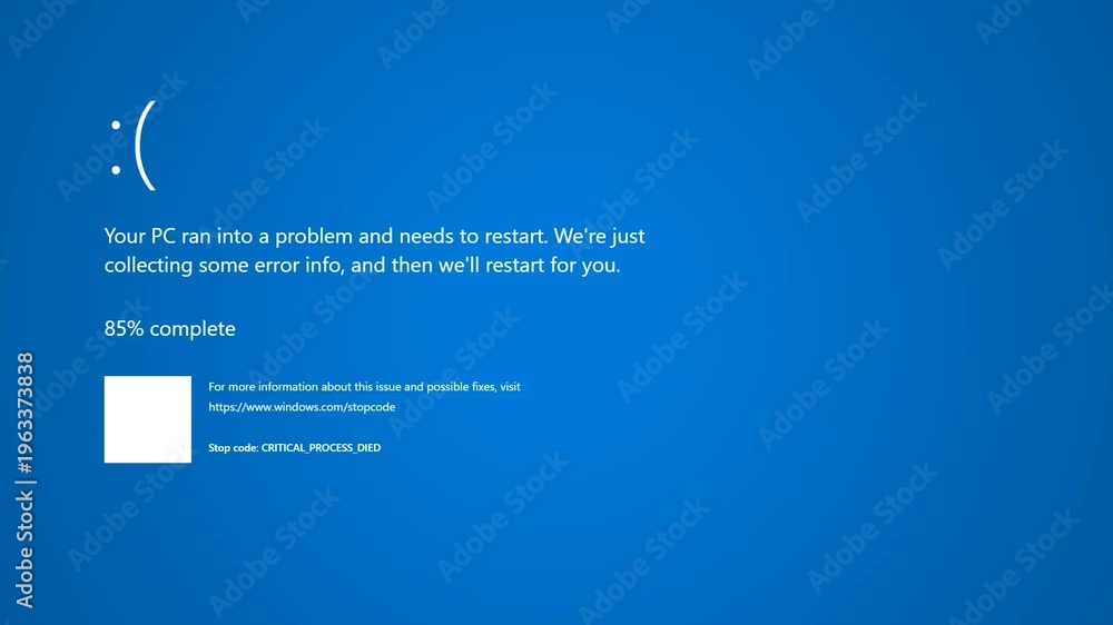 Windows Blue Screen of Death BSOD System Error Screen with Critical ...