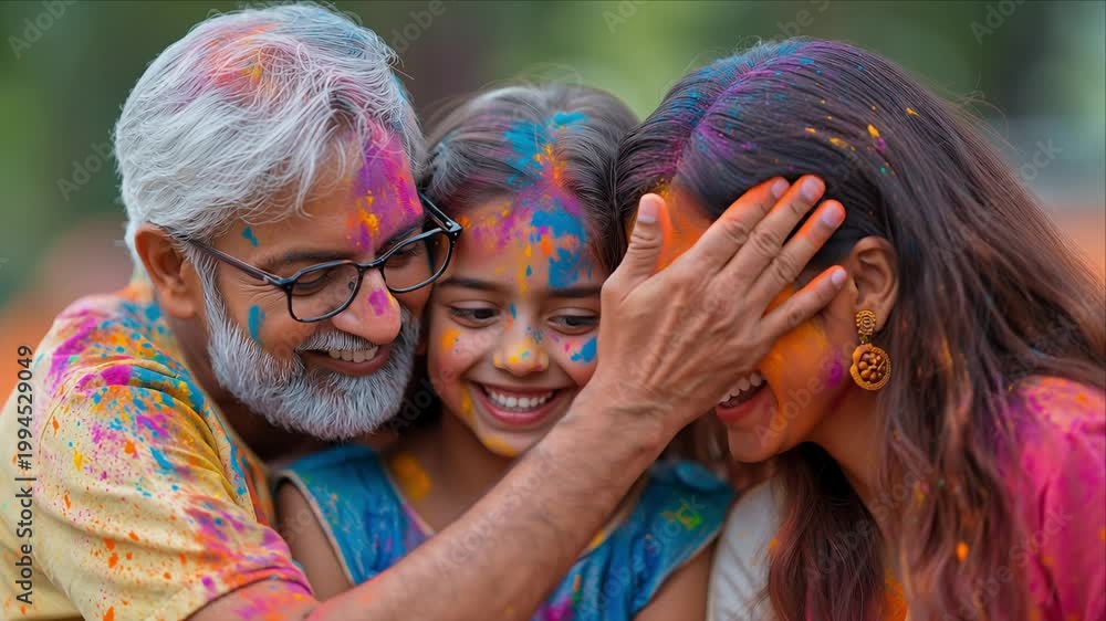Happy Multi-Generational Indian Family Playing with Holi Colors ...