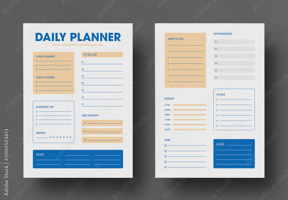 Minimal Daily Planner Template Layout with Productivity Checklist Stock ...