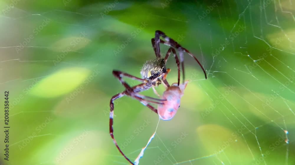 Argiope Spider Rapidly Wrapping Prey with Silk Using Spinnerets on a ...