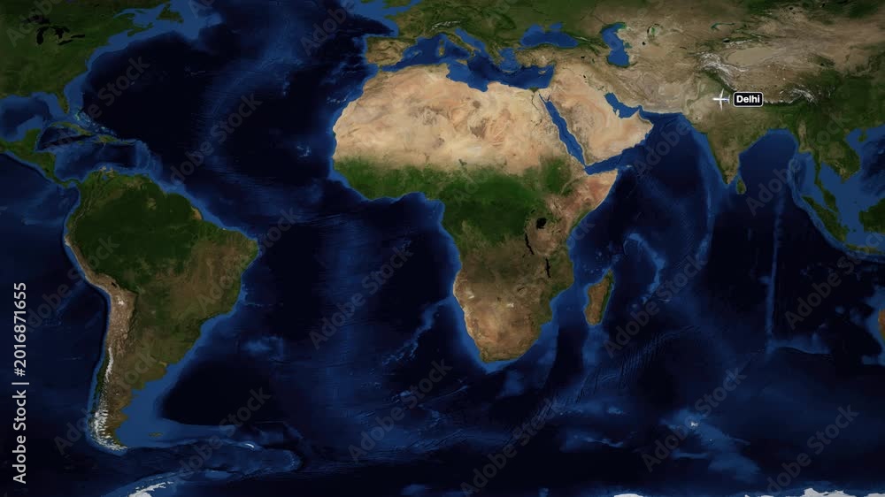 Animated Flight Route Map from Delhi India to Buenos Aires Argentina ...