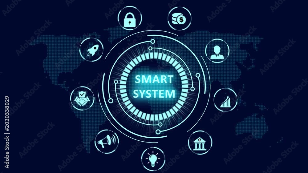 Smart system HUD interface animation featuring a glowing circular ...