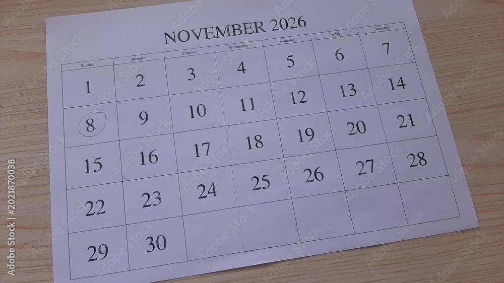 Marking the 8 November 2026 date on the calendar Stock Video | Adobe Stock