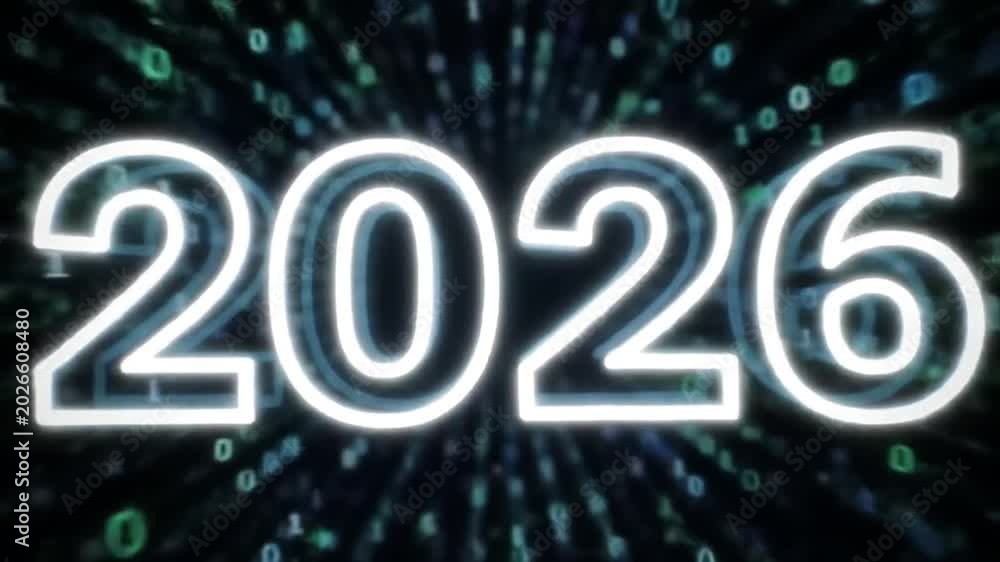 Glowing number 2026 on a digital matrix binary background. Stock Video ...