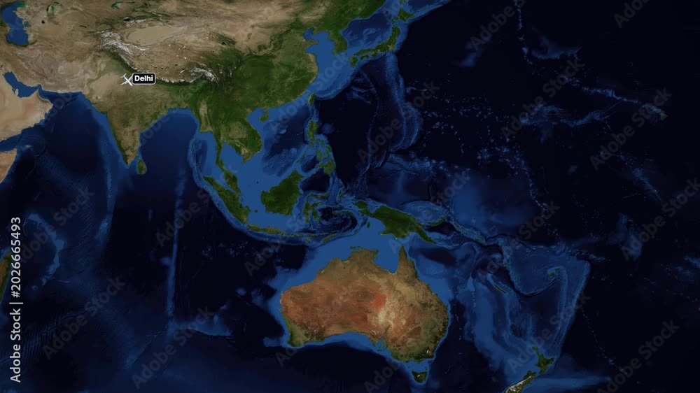 Animated Flight Route Map Showing Travel Path from Delhi to Brisbane ...