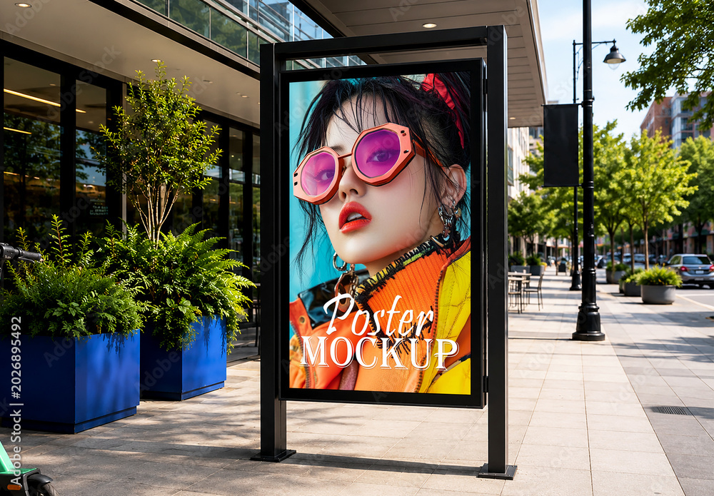 Outdoor Advertising Billboard Mockup on Urban Sidewalk Stock Template ...
