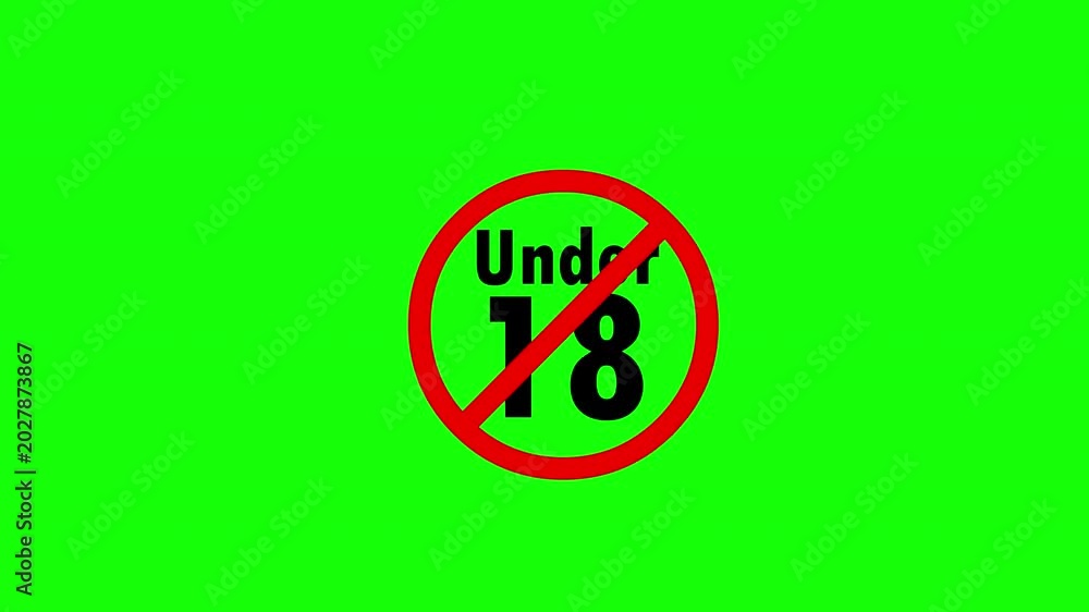 Under 18 Restricted Symbol Animation on Green Background | Age ...