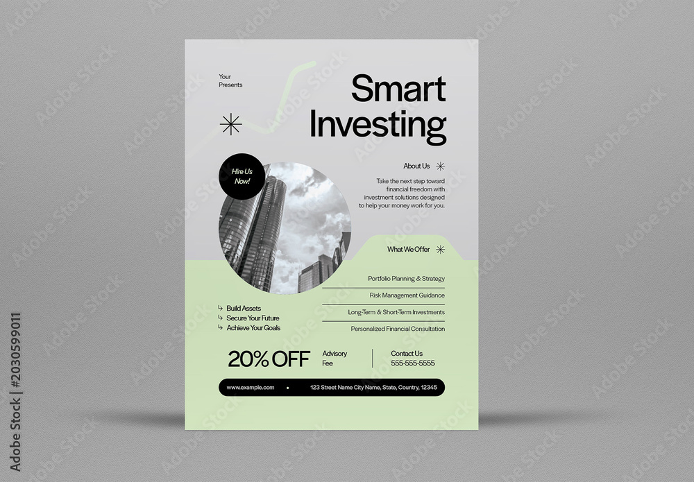 Grey and Green Minimalist Investment Flyer Layout Stock Template ...