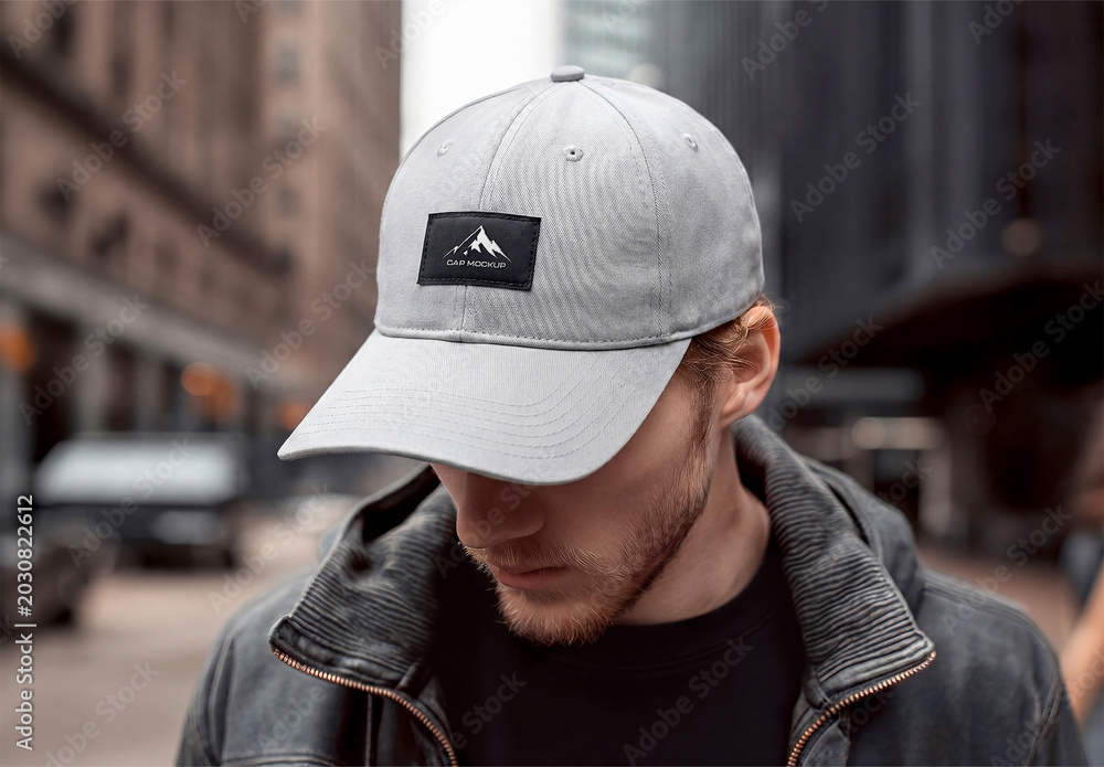 Man in the Street Wearing a Cap with Embroidered Logo Mockup Stock ...