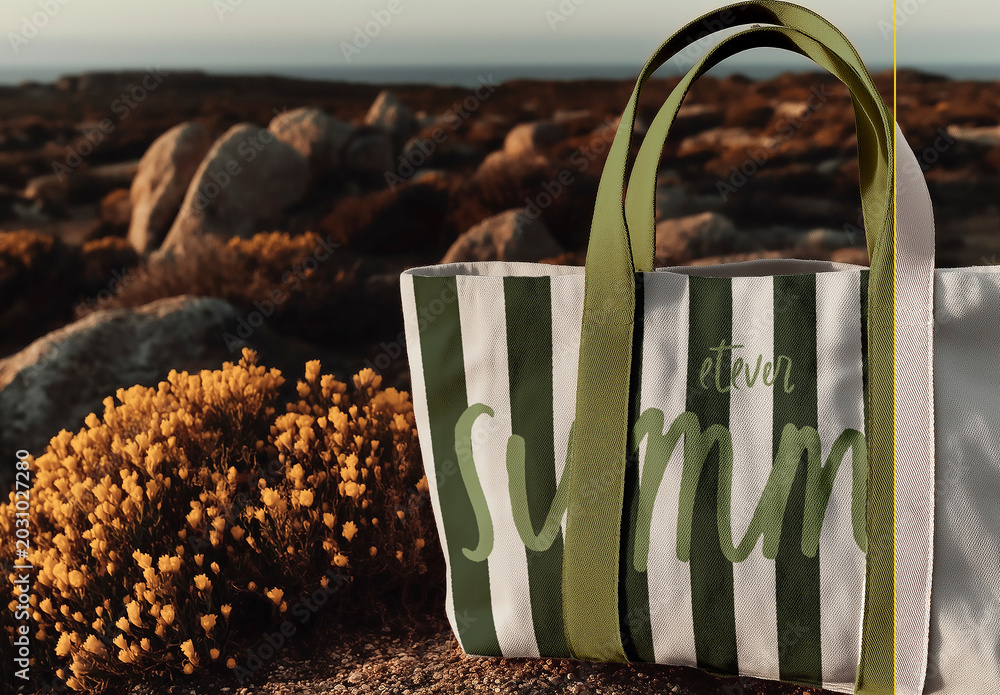Beach Bag Mockup PSD Coastal Lifestyle Preview Stock Template | Adobe Stock