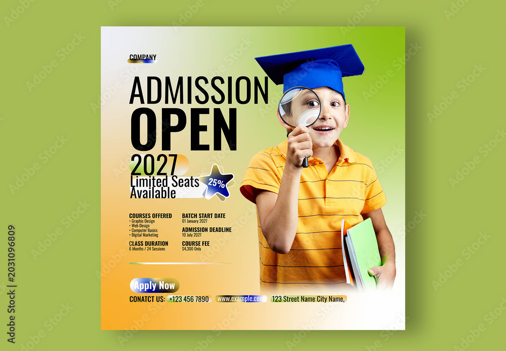Admission Social Media Post Stock Template | Adobe Stock