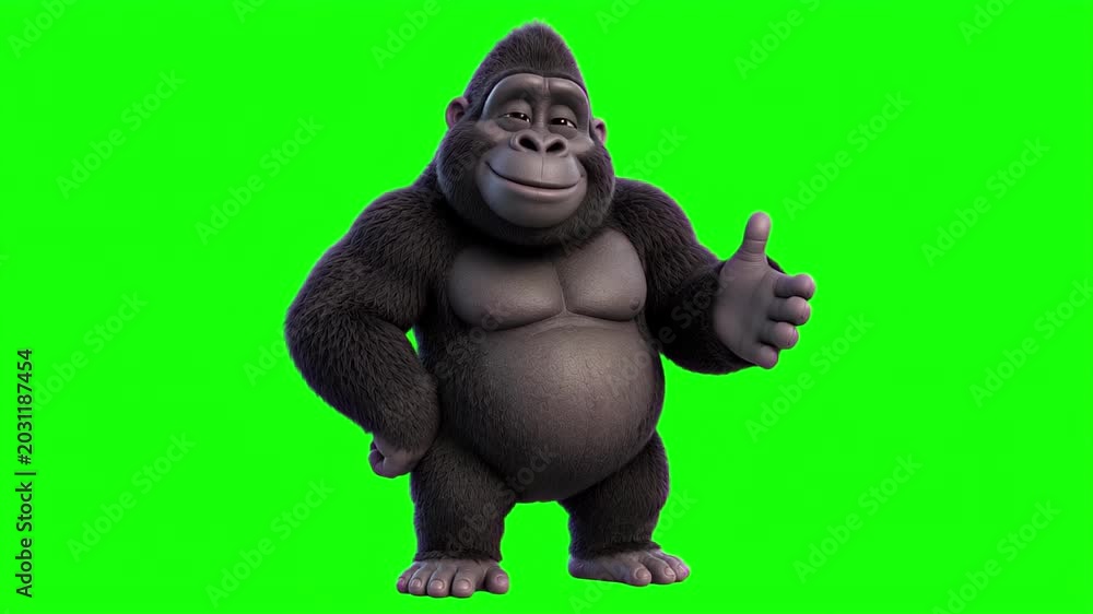 3D animated gorilla character talking and explaining, giving thumbs up ...