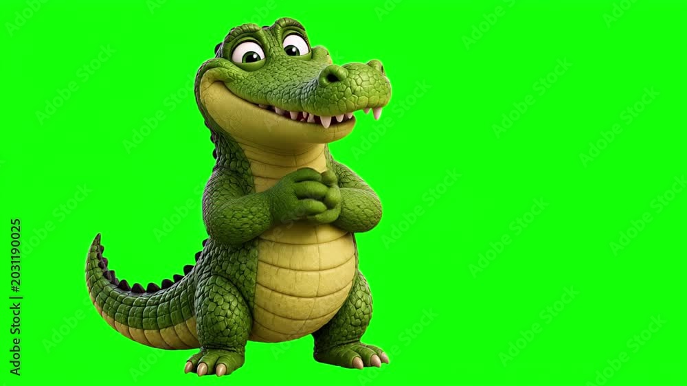 3D animated crocodile character talking and explaining, cute comic ...