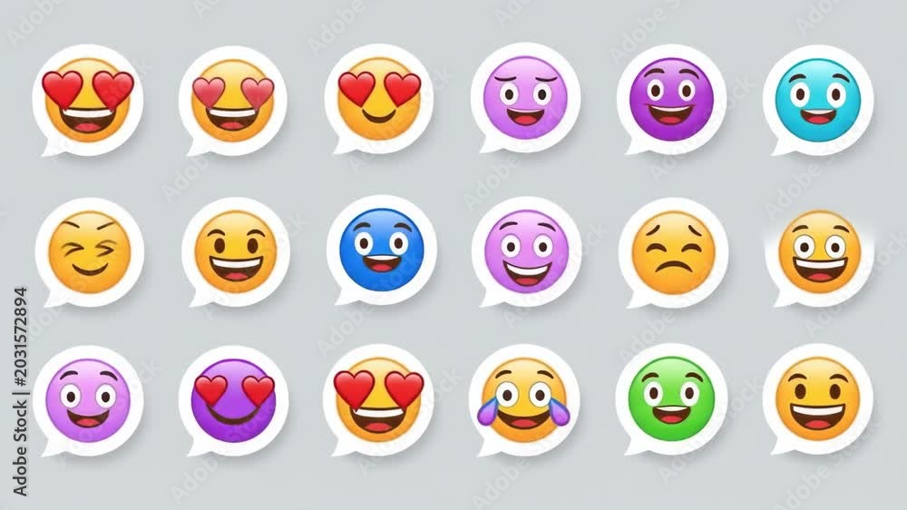 Vibrant Collection of Expressive Emoji Faces in Speech Bubbles ...
