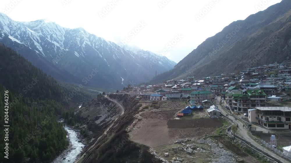 Chitkul india's last village drone shots 4k Stock Video | Adobe Stock