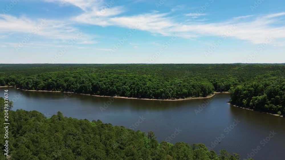 Aerial view of Falls Lake near Raleigh, North Carolina, a popular ...