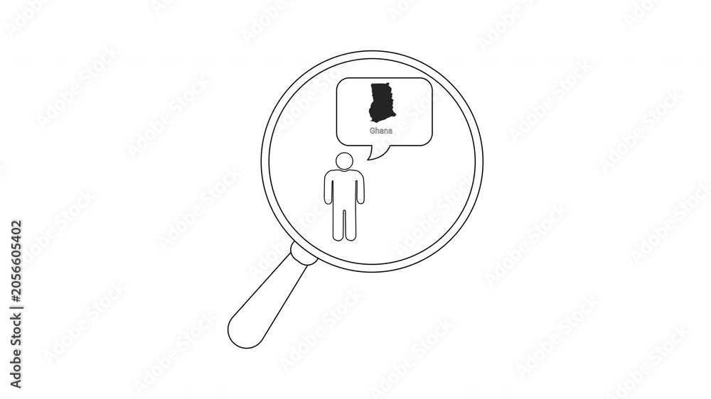 Magnifying glass over person thinking about Ghana map country outline ...